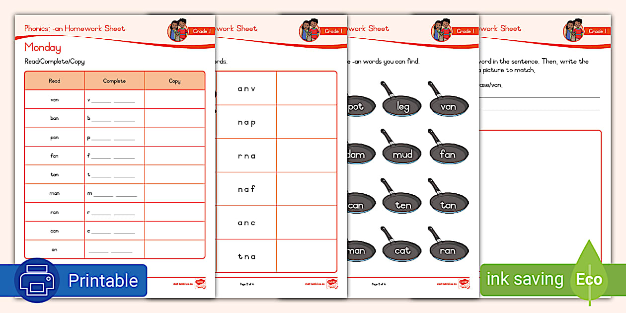 Grade 1 Phonics: -an Homework Sheet (teacher made) - Twinkl