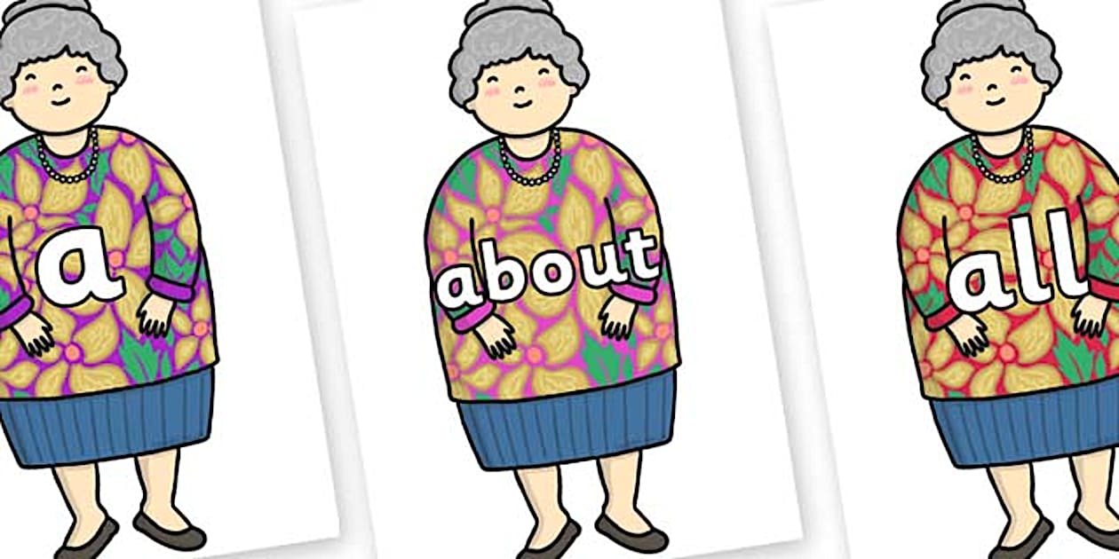 Cursive 100 High Frequency Words on Little Old Lady - Twinkl