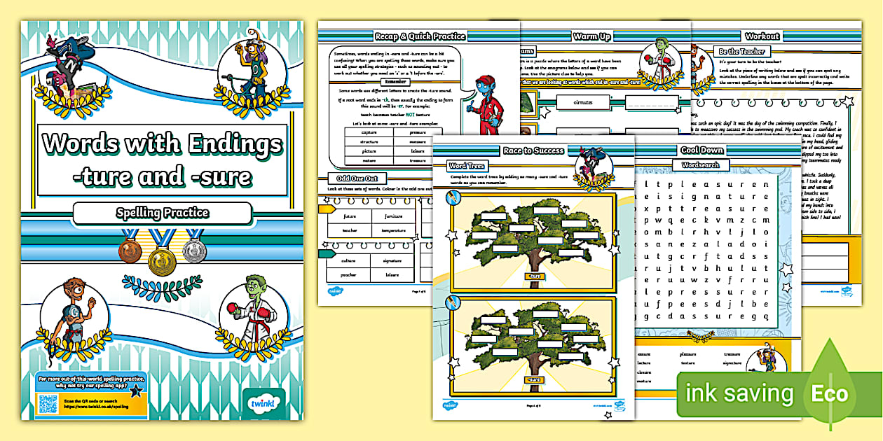 Twinkl Spelling -sure & -ture KS2 Spelling Practice Booklet