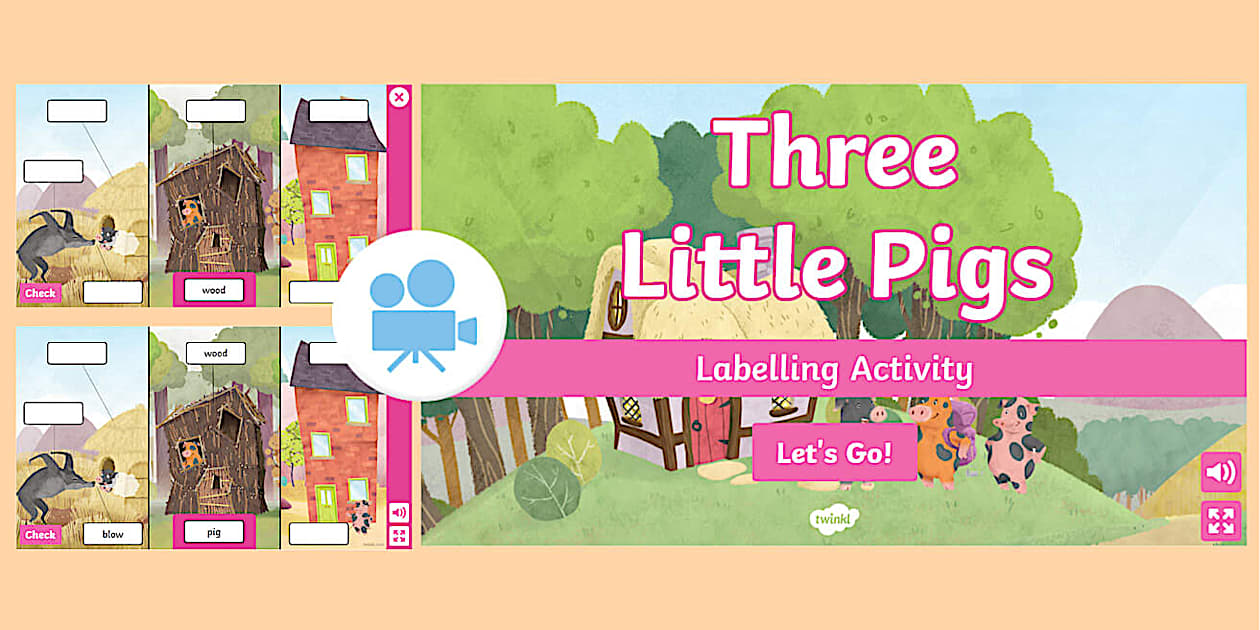 Three Little Pigs Interactive Labelling Activity - Twinkl