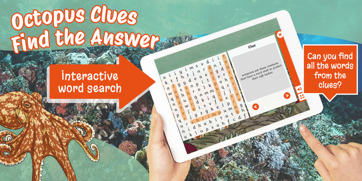 Octopus Clues Find the Answer Interactive Word Search