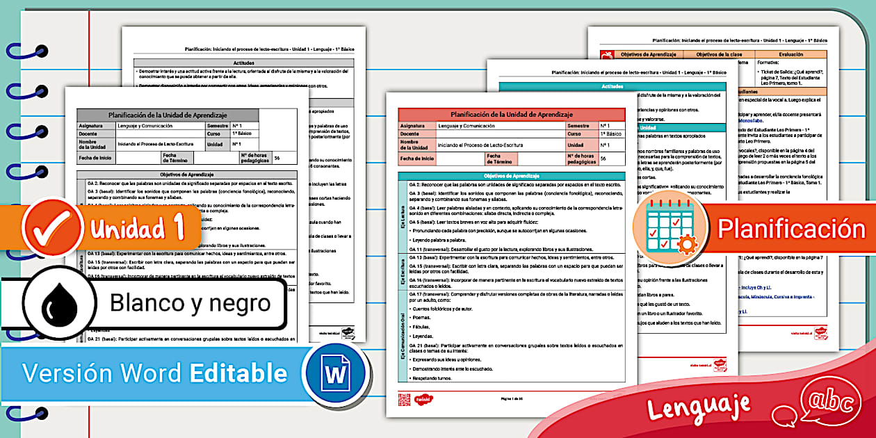 Planificación | Lenguaje | unidad 1 | 1º Básico | clases