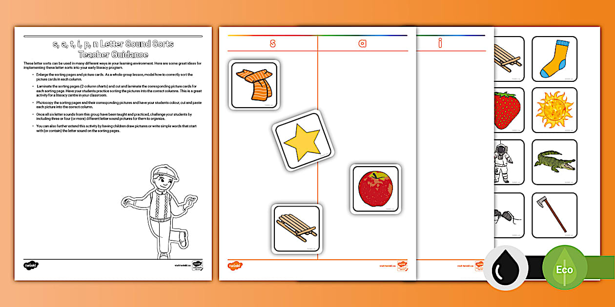 Phonics Canada: Group 1 (s, a, t, i, p, n) Letter Sound Sorts