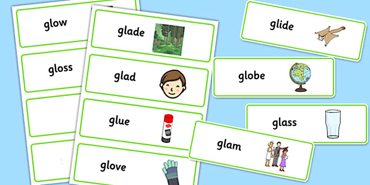 ‘gl’ Words phonics sound cards- easy to download and print.