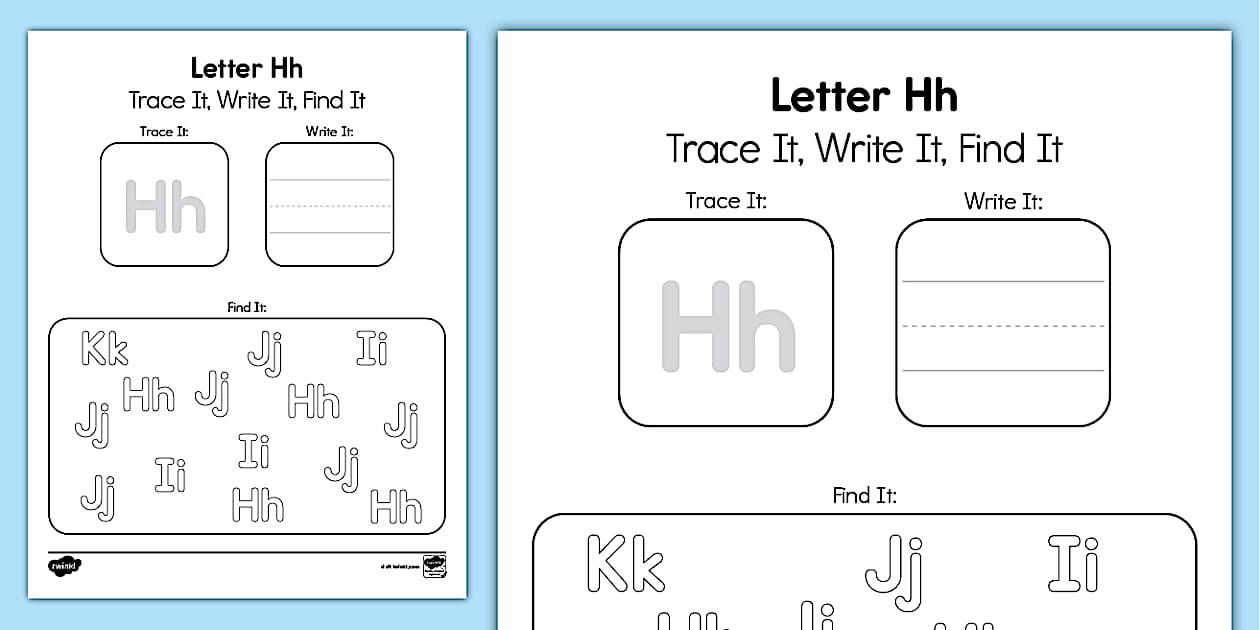 Letter Hh Trace It, Write It, Find It Worksheet - Twinkl