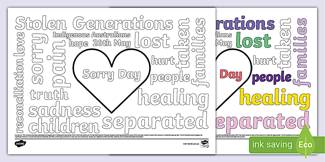 National Sorry Day Word Cloud Colouring Poster - Twinkl