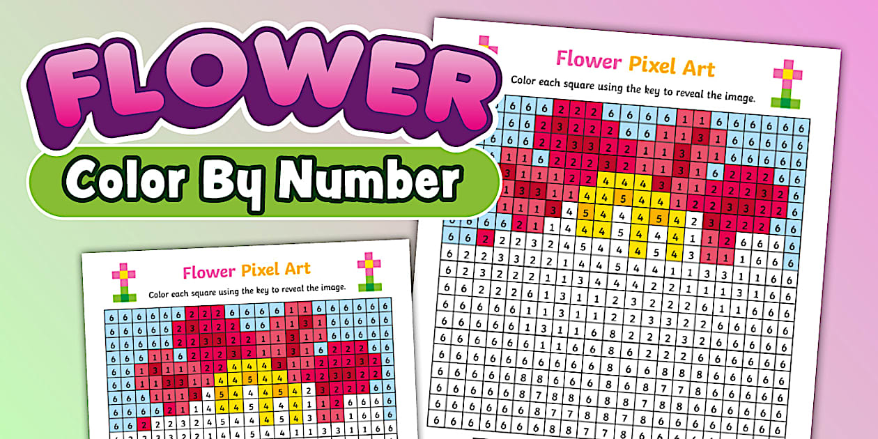 Flower Pixel Art Color by Number Worksheet (teacher made)