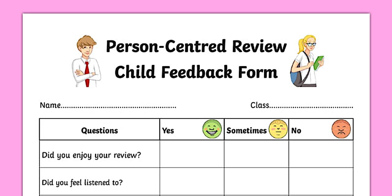 Editable Person Centred Review Child Feedback Form Secondary