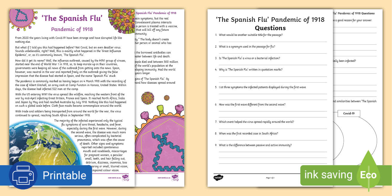 Spanish Flu Reading Comprehension | Pandemic Of 1918
