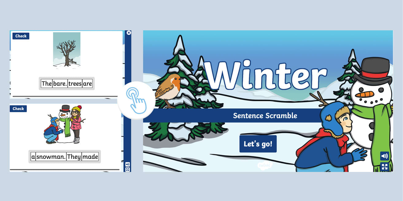 Winter Interactive Sentence Scramble - KS1 - Twinkl