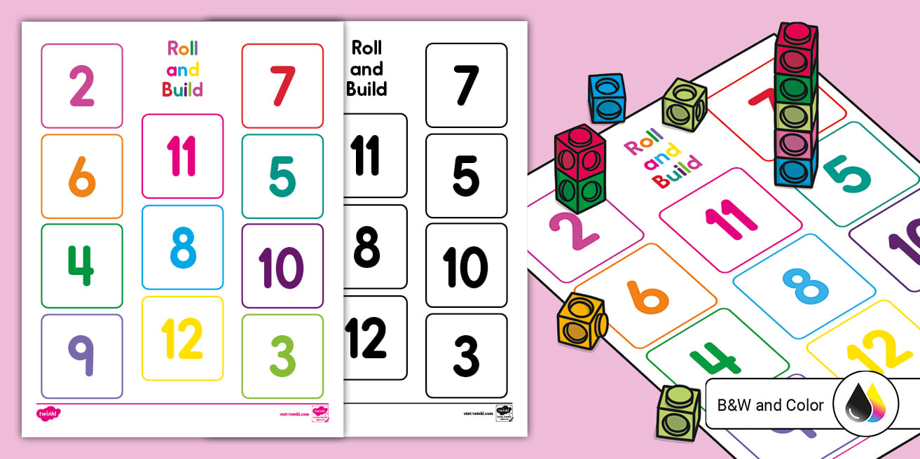 Roll and Build to 12 Math Activity for PreK-K