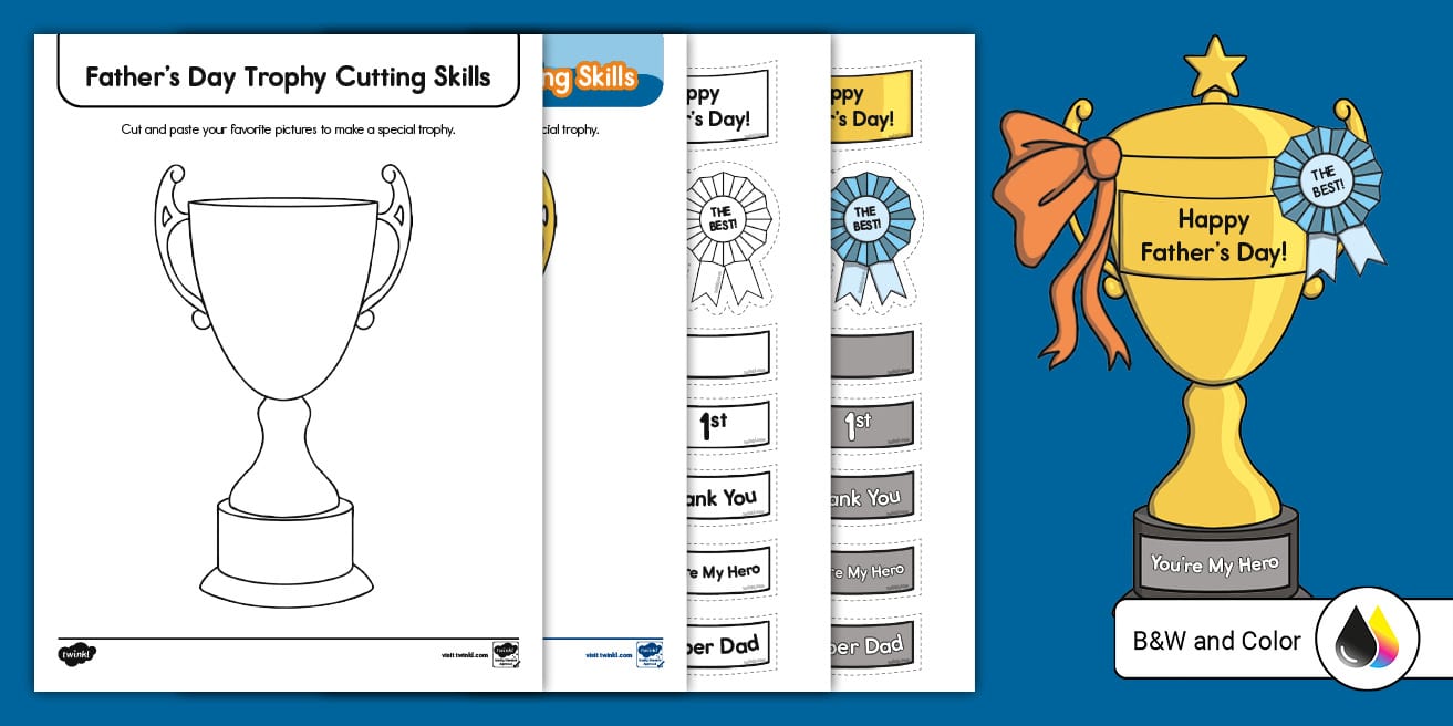 Father's Day Cutting Skills Trophy Worksheet