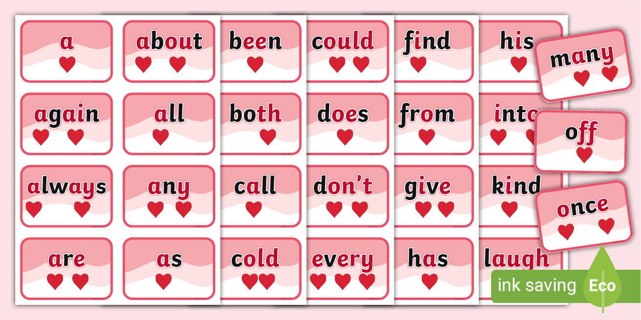 Heart Words Flashcards
