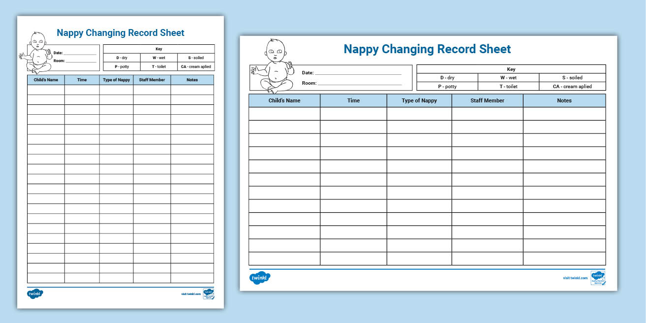 Nappy Changing Record Sheet for Private Childcare Settings