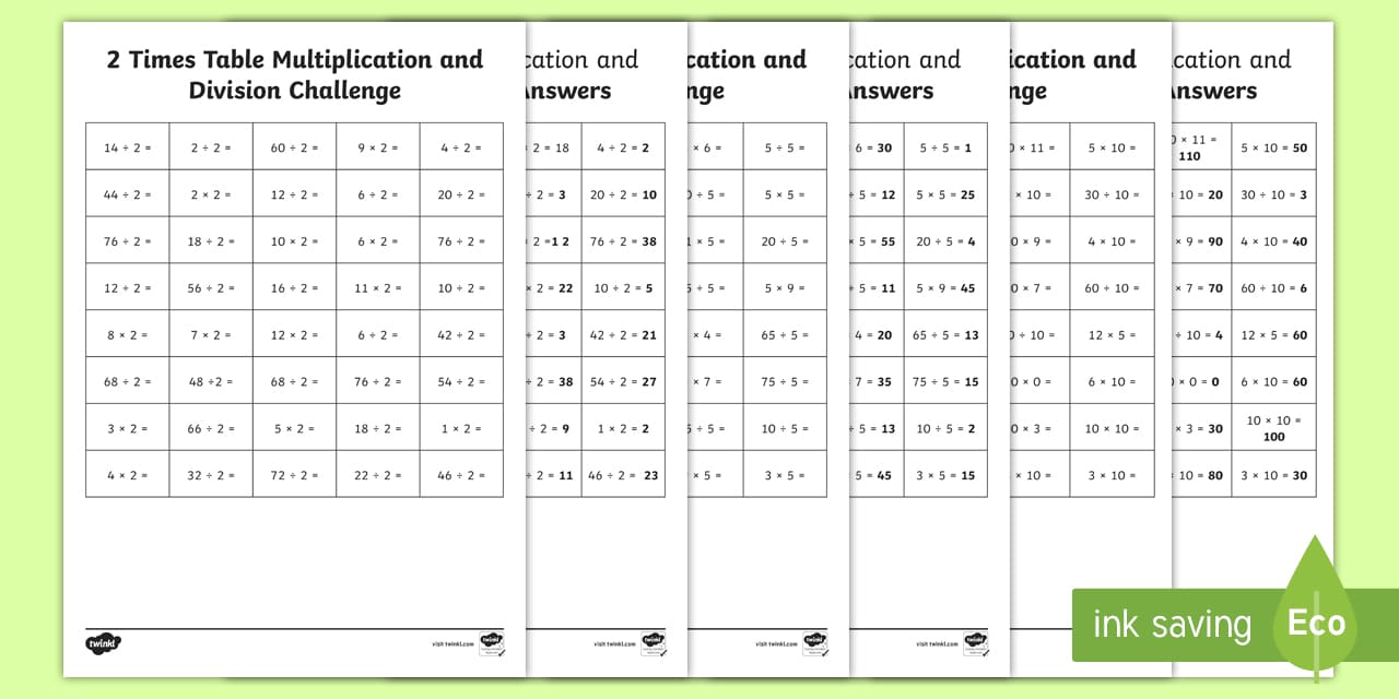 2, 5 and 10 Multiplication Times Tables Worksheets