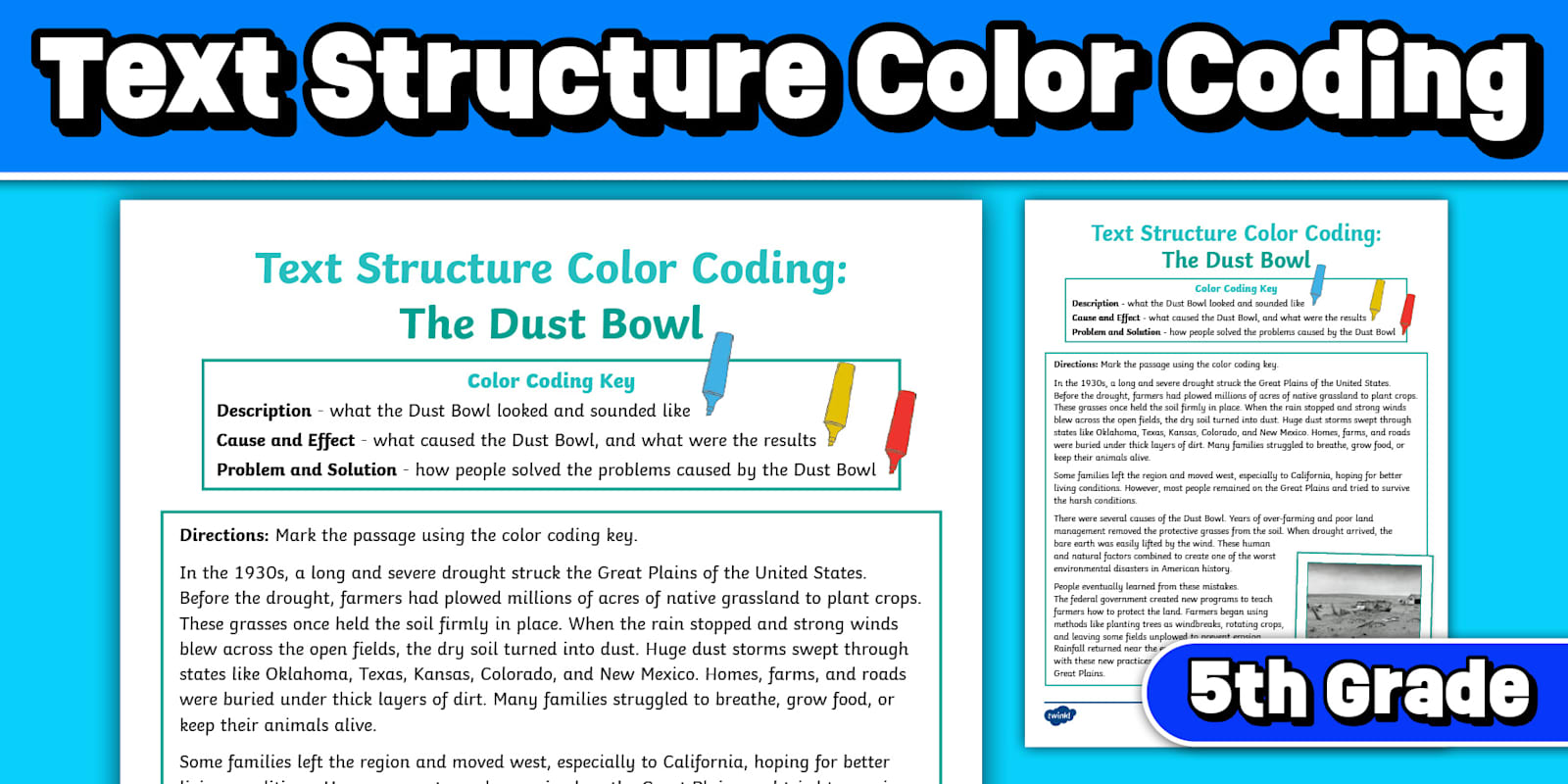 Fifth Grade Text Structure Color Coding Passage