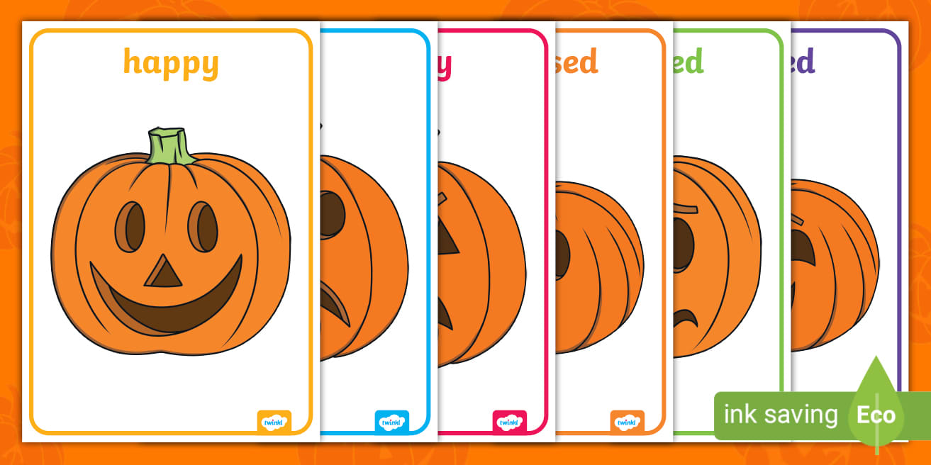 Halloween Pumpkin Emotions Cards - Twinkl - EYFS