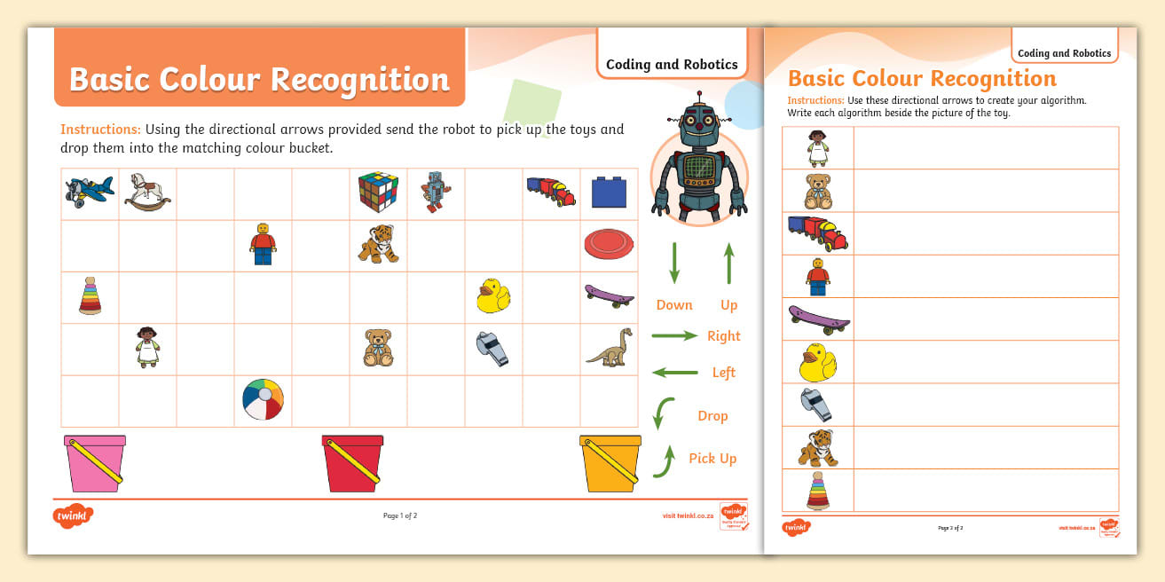 Grade 1 - Robotics and Coding Term 3 - Coding Worksheet: Colour ...