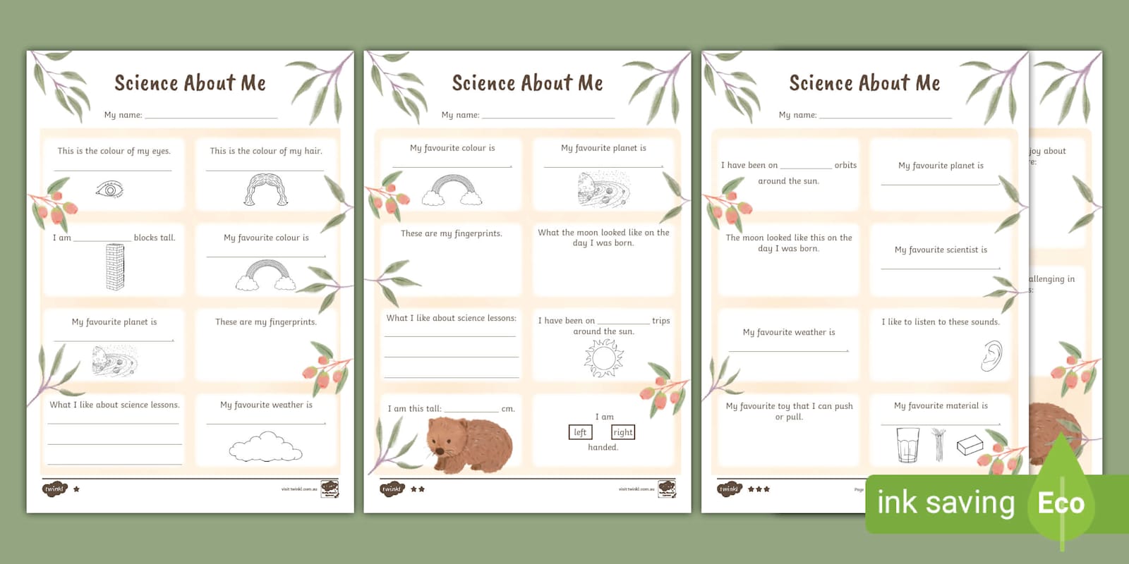 All About Me Science Activity Sheets