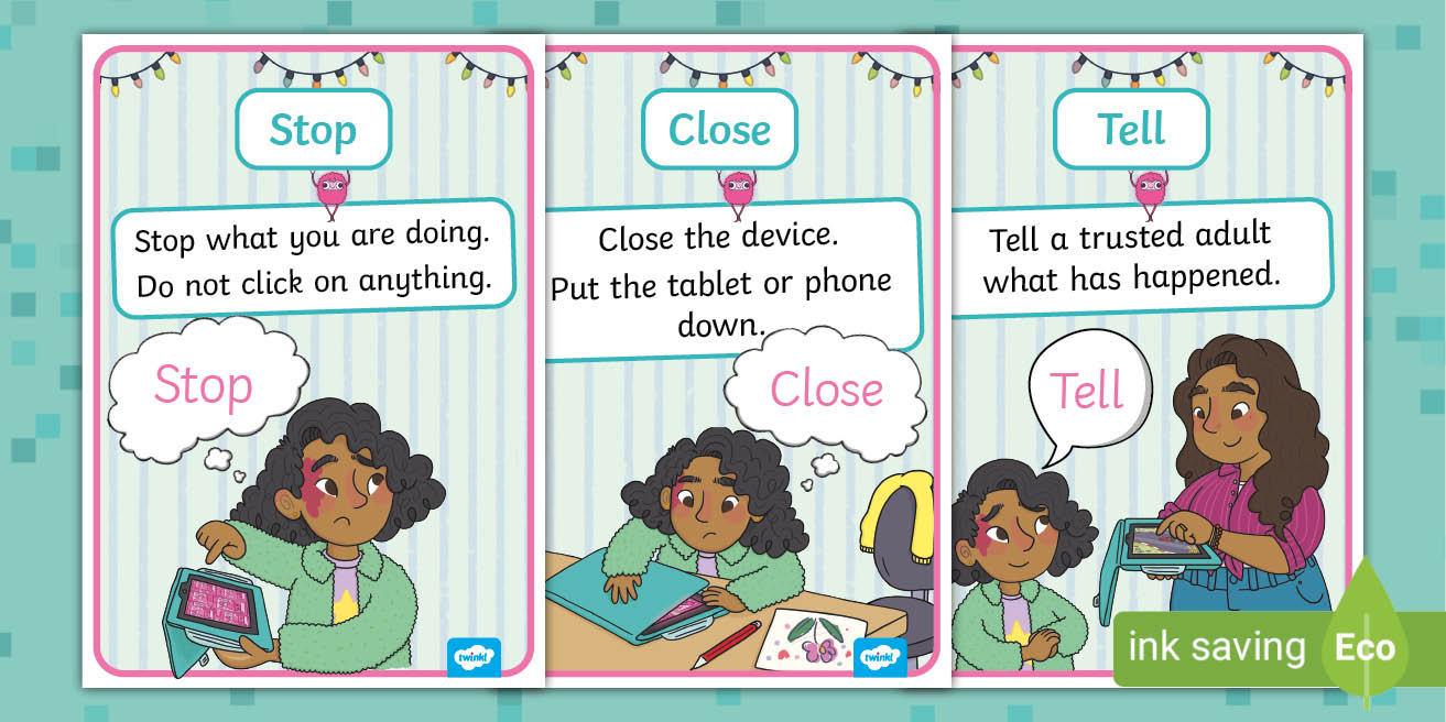 The Pop-Up Gremlins Stop, Close, Tell Online Safety Posters