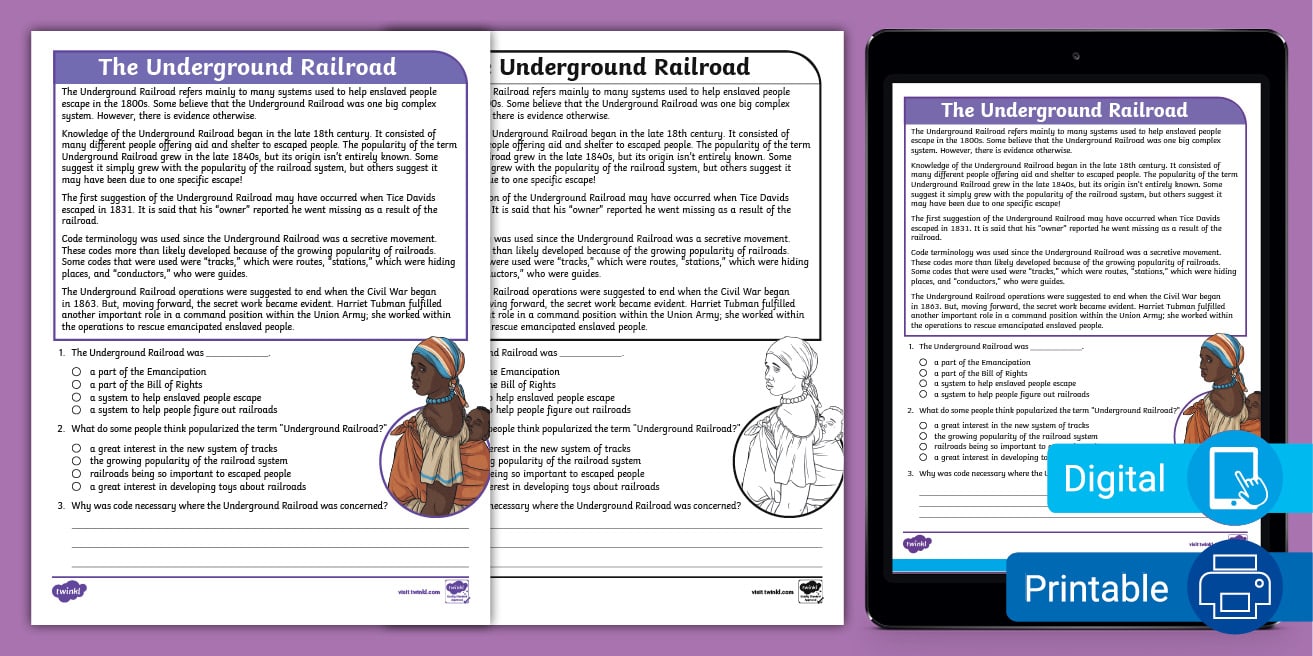 Fifth Grade The Underground Railroad Reading Passage Comprehension ...