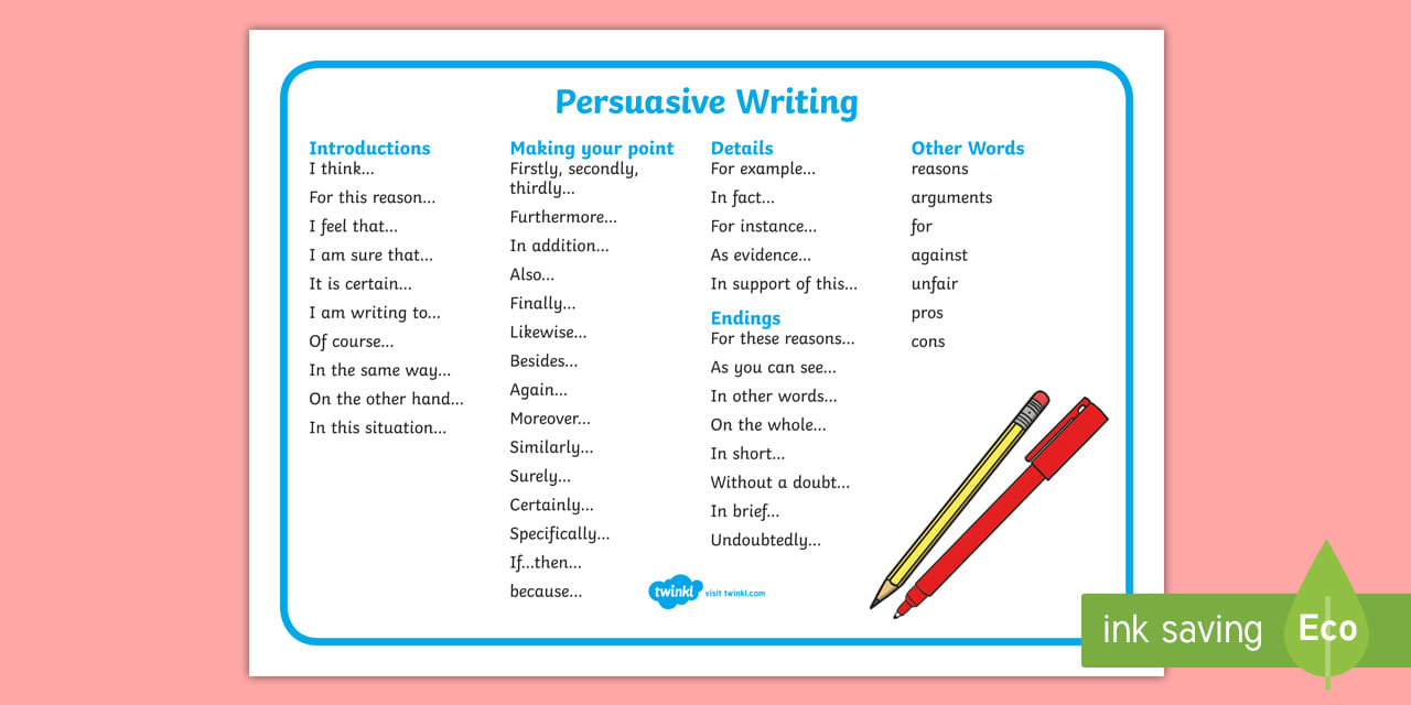 Persuasive Writing Word Bank - Formal Writing Guide