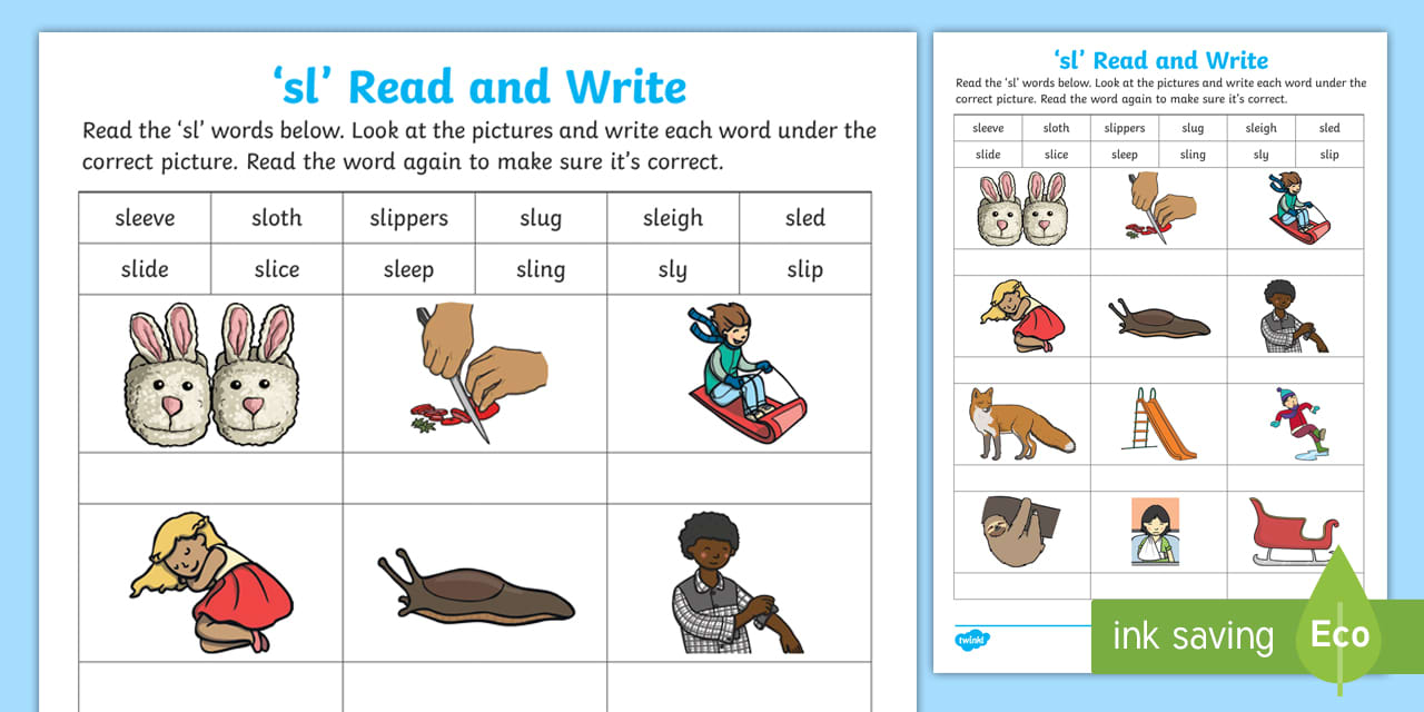 'sl' Blend Read and Write Worksheet