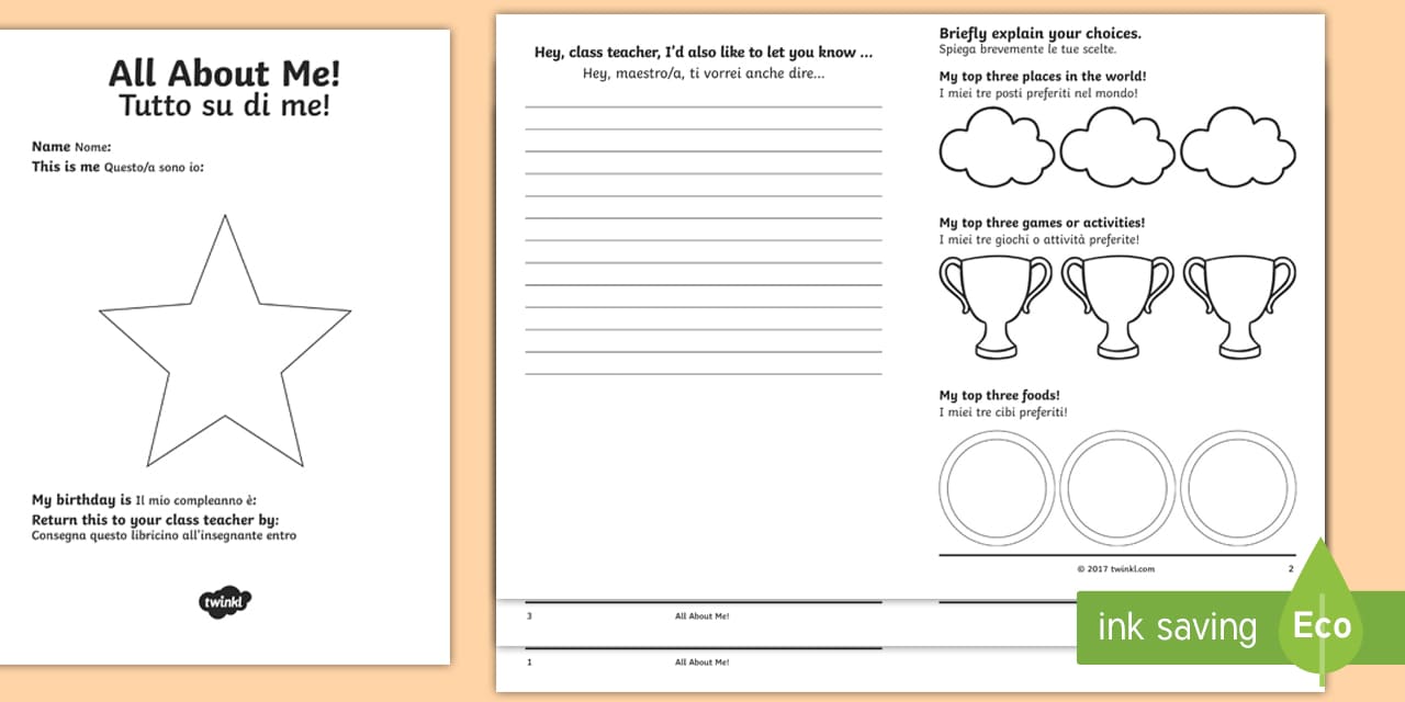 All About Me Transition Booklet English/Italian - moving class, new ...