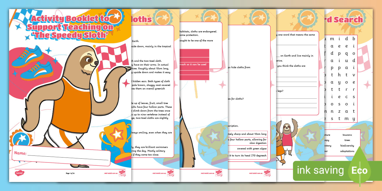 3-6 Activity Booklet to Support Teaching on 'The Speedy Sloth'