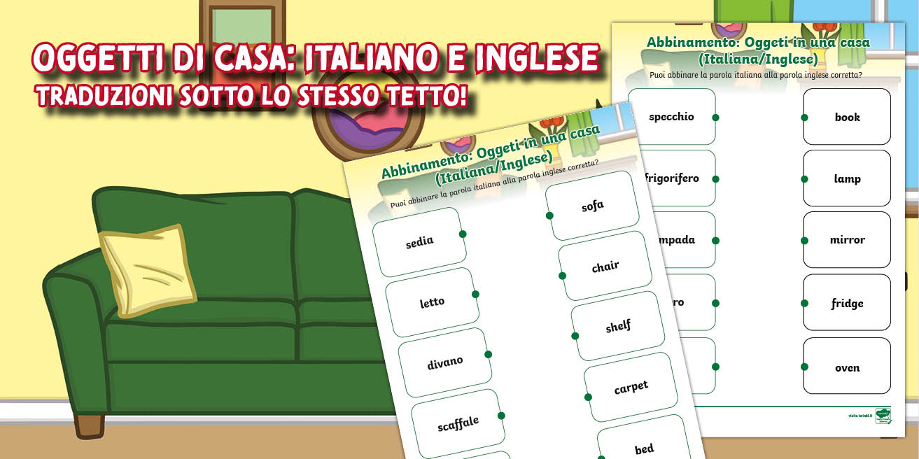 Foglio di lavoro di abbinamento: Oggetti in una casa (Italiano/Inglese)