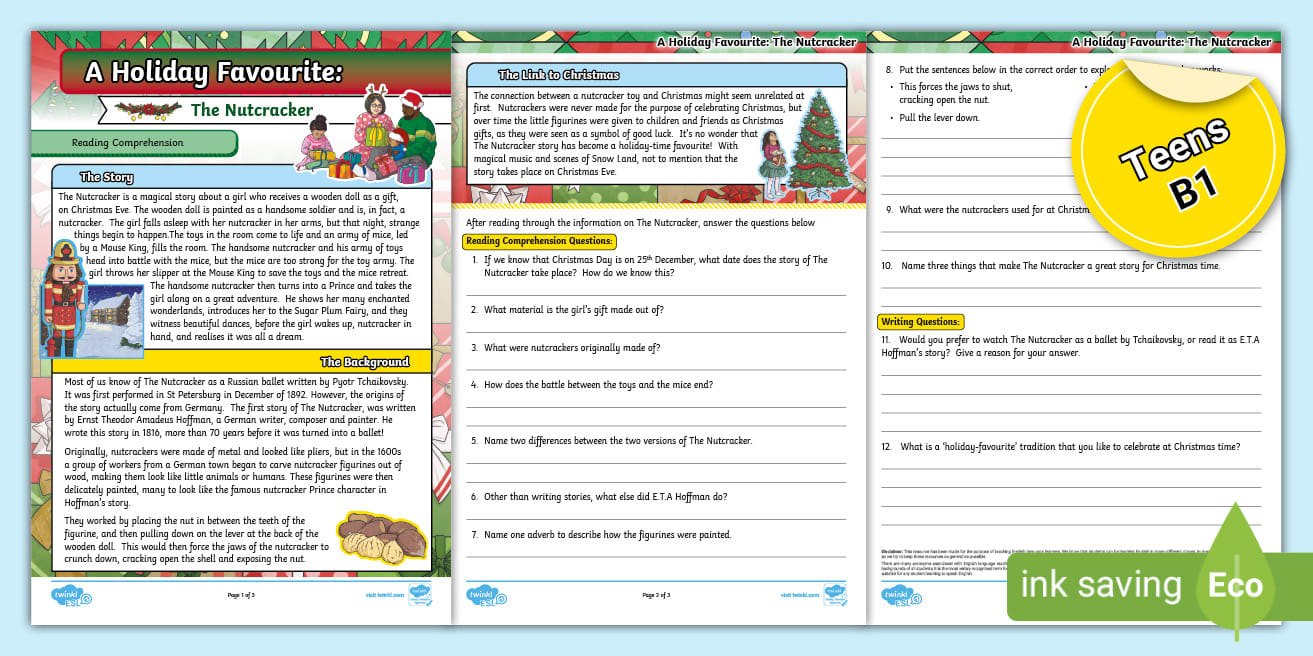 ESL A Holiday Favourite: The Nutcracker Reading Comprehension [Teens, B1]