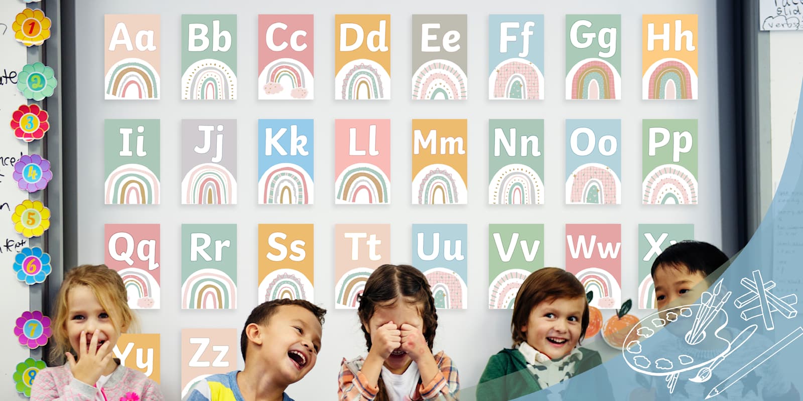 Upper and Lower Case Alphabet Muted Rainbow-Themed Posters Pack