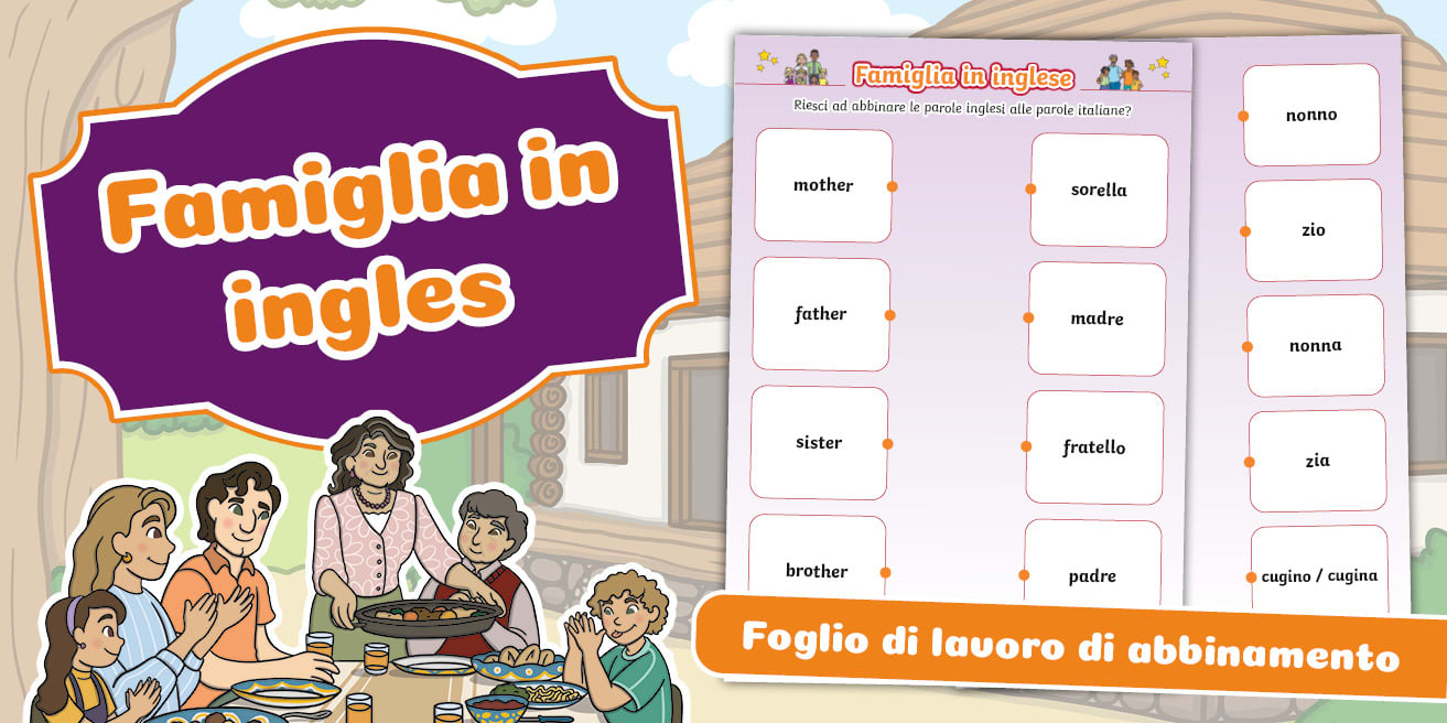 Foglio di lavoro di abbinamento: Famiglia in inglese