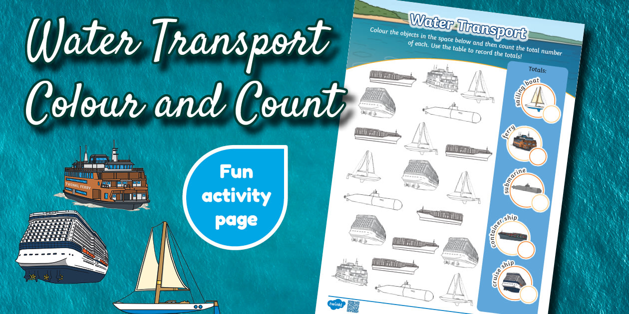 Water Transport Colour and Count Worksheet