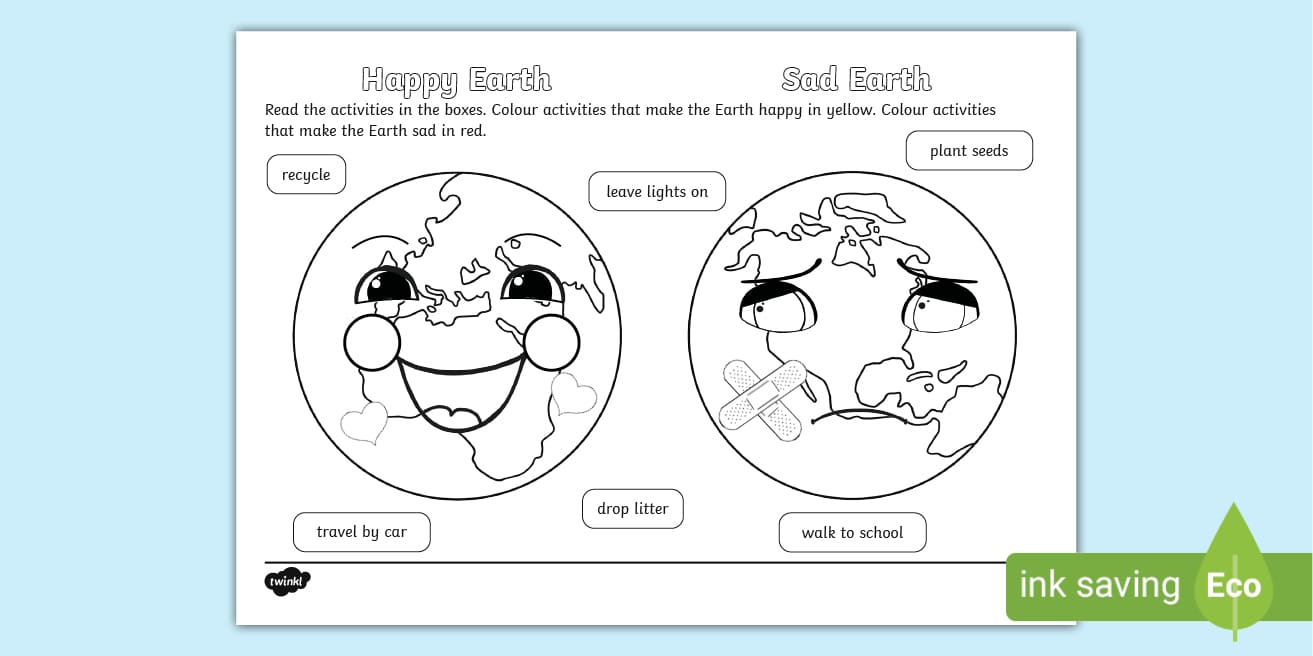 Happy Earth, Sad Earth Colouring Poster