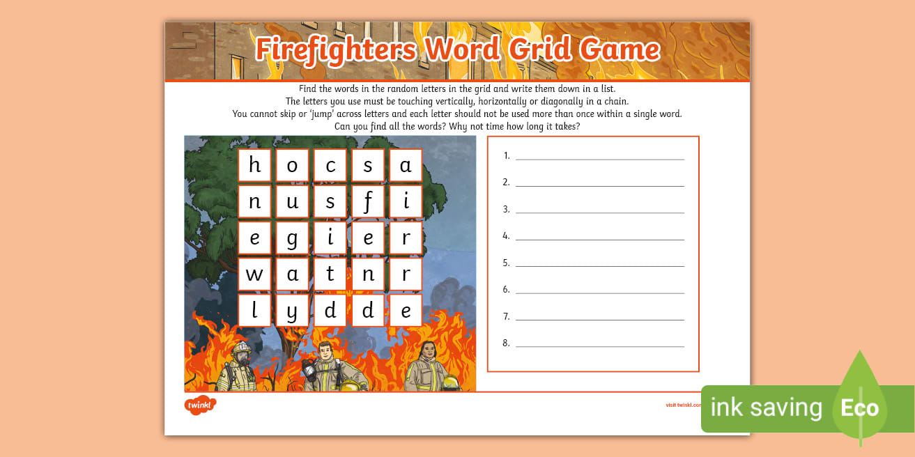 Firefighters Word Grid Game
