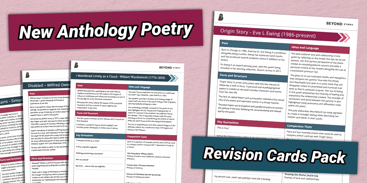Beyond Cymru: New Anthology Poetry Revision Cards Pack