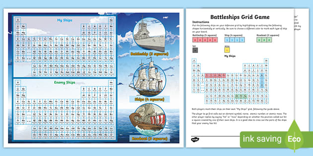 Periodic Table of Elements Battleships Game for 6th-8th Grade