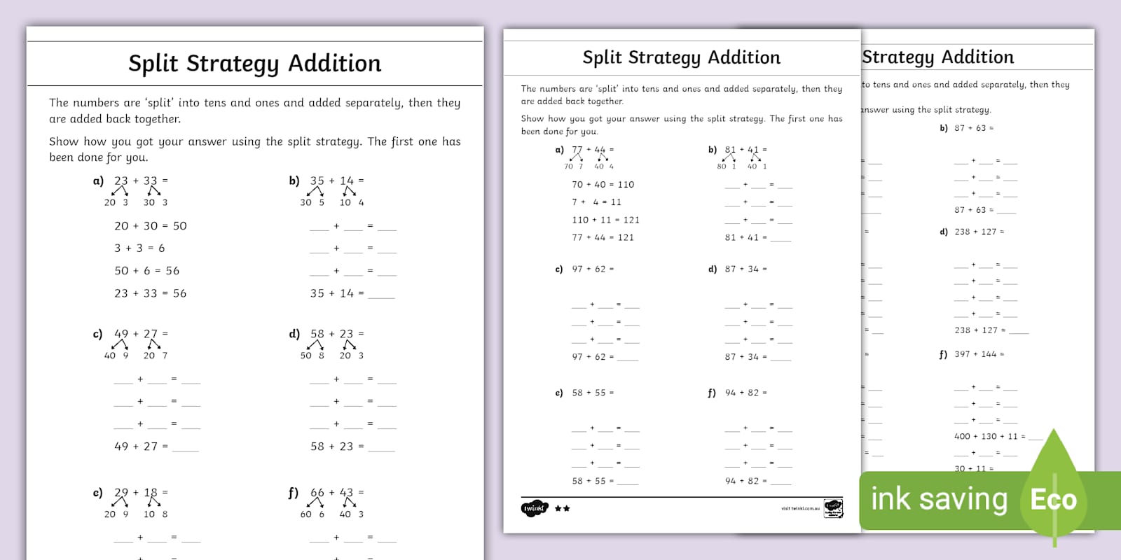 Differentiated Split-Strategy Addition Worksheets | Twinkl