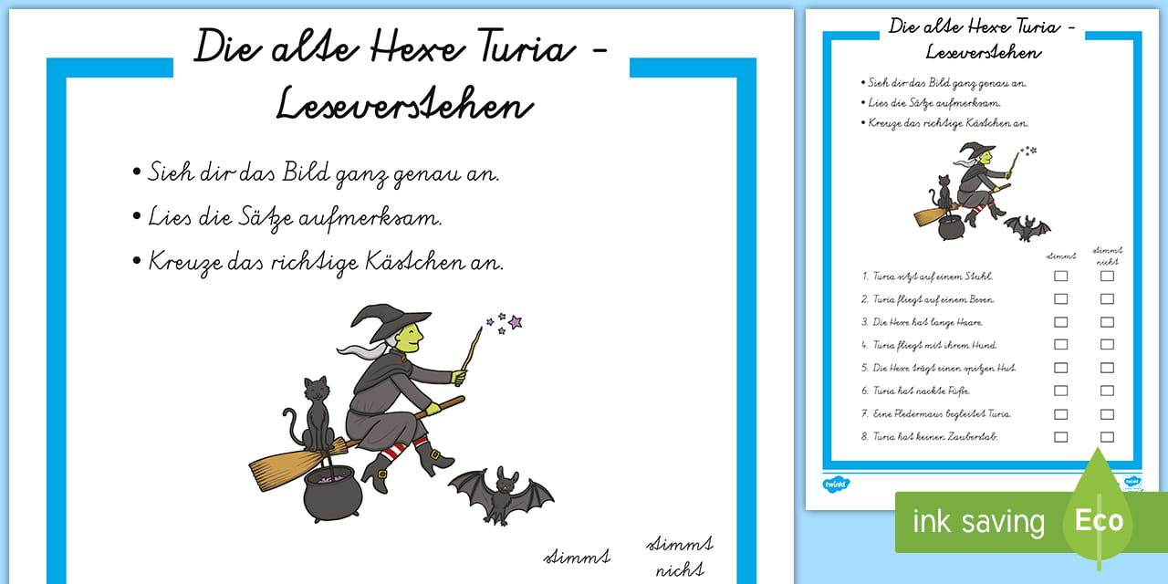 Die alte Hexe Turia Leseverstehen Arbeitsblatt - Walpurgisnacht 30/4 ...