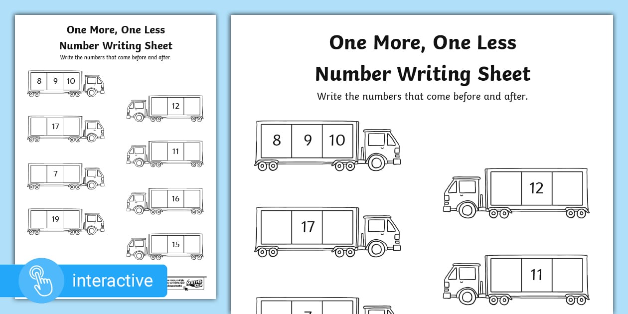 One More One Less Number Worksheet