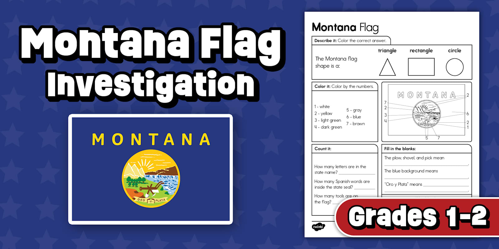 Montana Flag Investigation Worksheet for 1st-2nd Grade