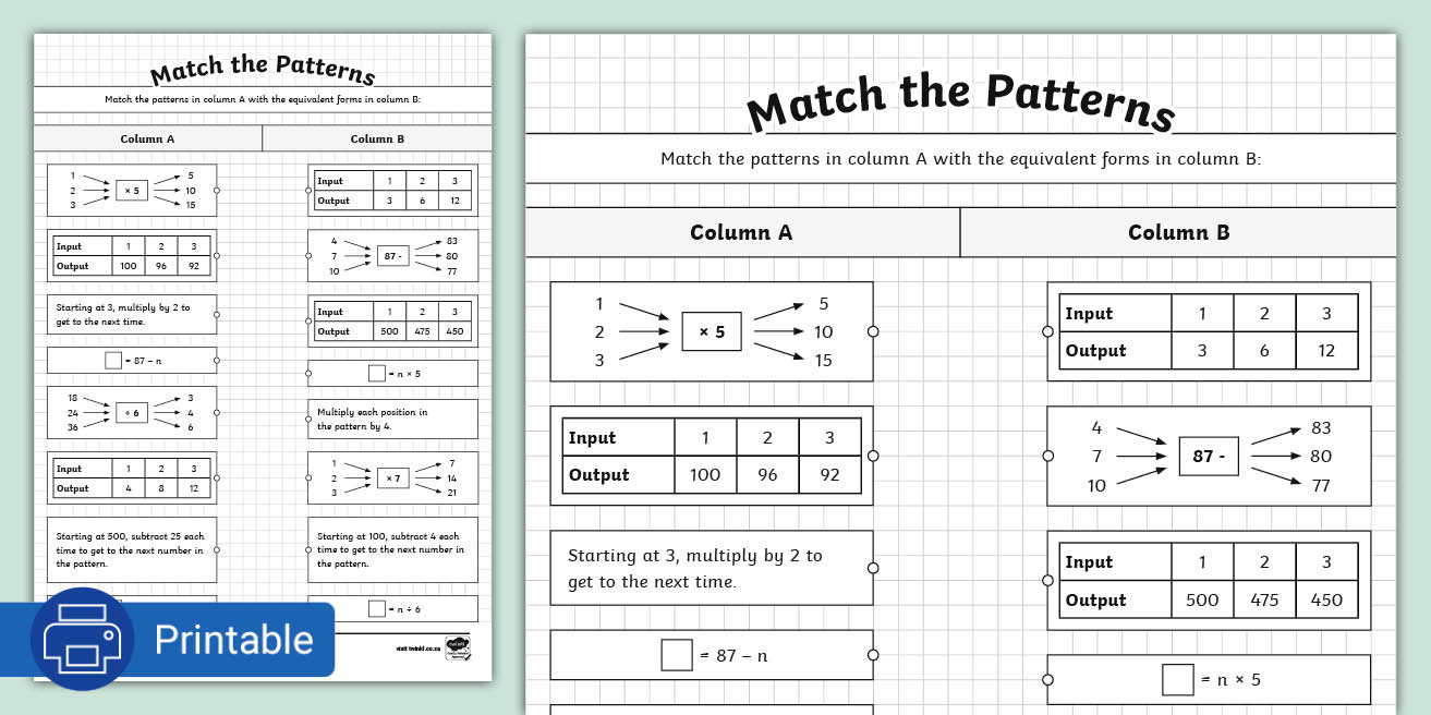 Match the Patterns: Activity Sheet