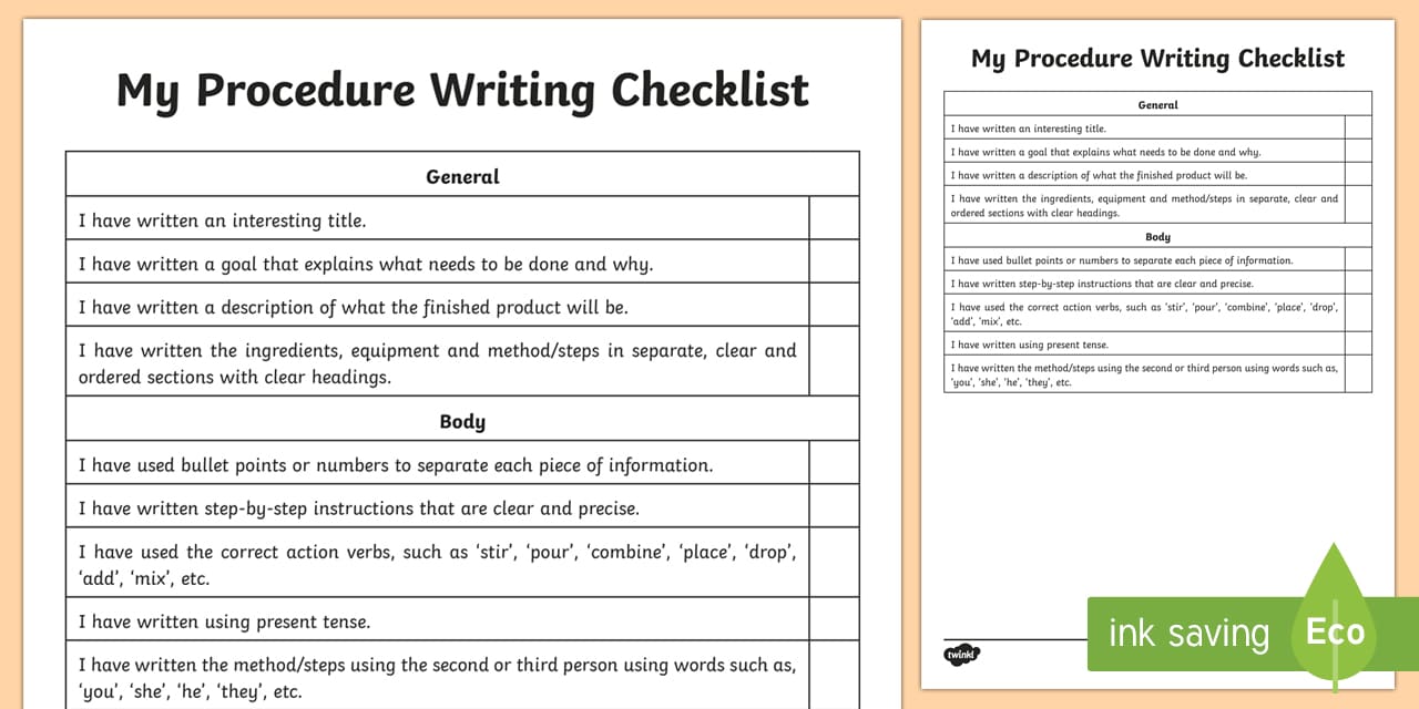 Procedural Writing Checklist - Australia