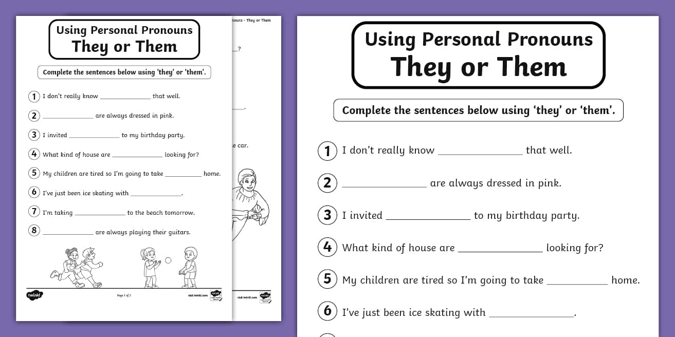 Using Personal Pronouns 'They' or 'Them' Worksheet