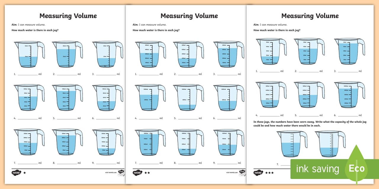 Year 3 Volume and Capacity Differentiated Worksheets