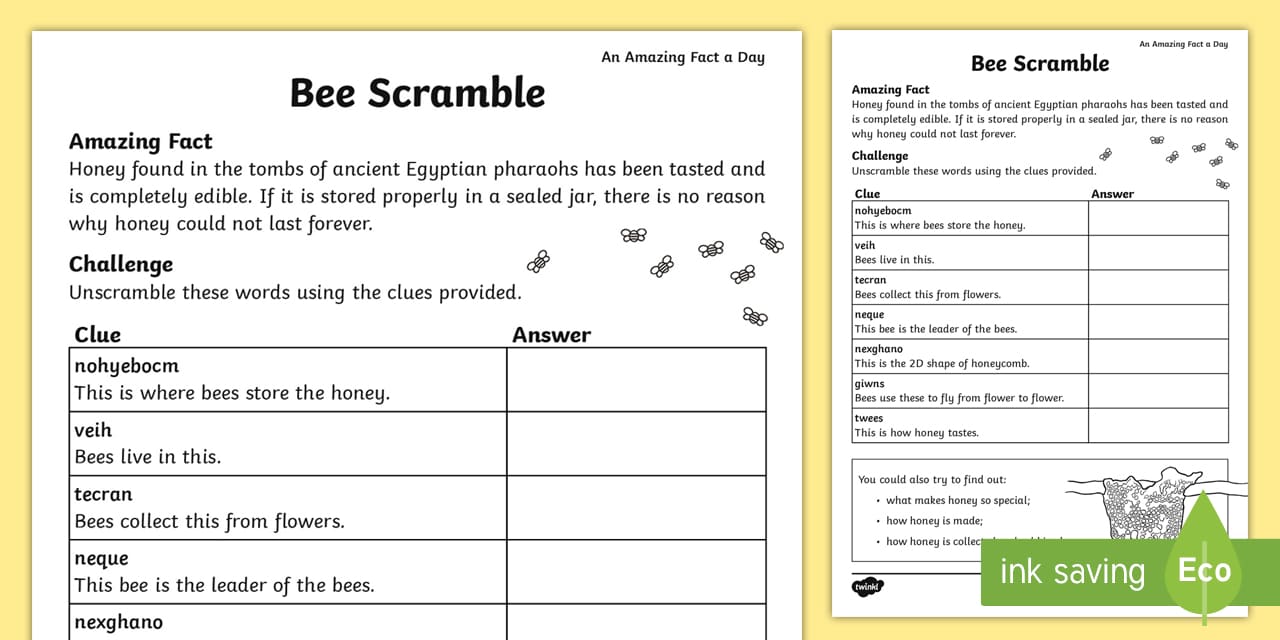 Bee Scramble Worksheet