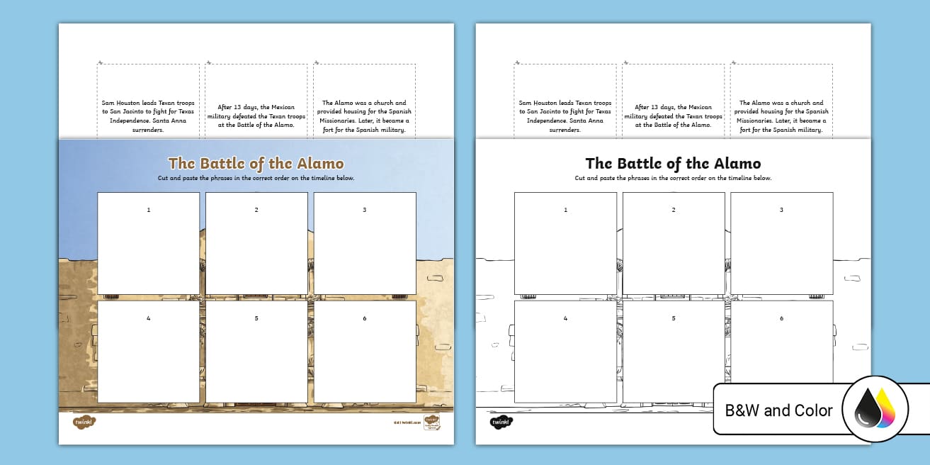 Battle of the Alamo Timeline Worksheet for Kids | Twinkl USA
