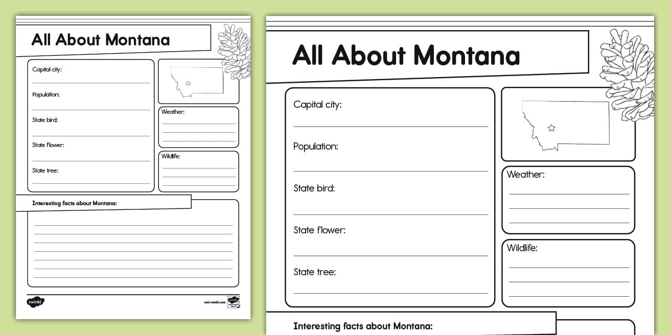 All About Montana Research Worksheet for K-2nd Grade