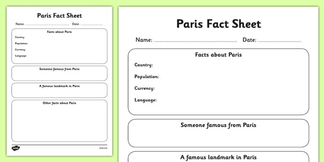 Paris Factsheet Writing Template - paris, paris fact sheet, paris fact ...